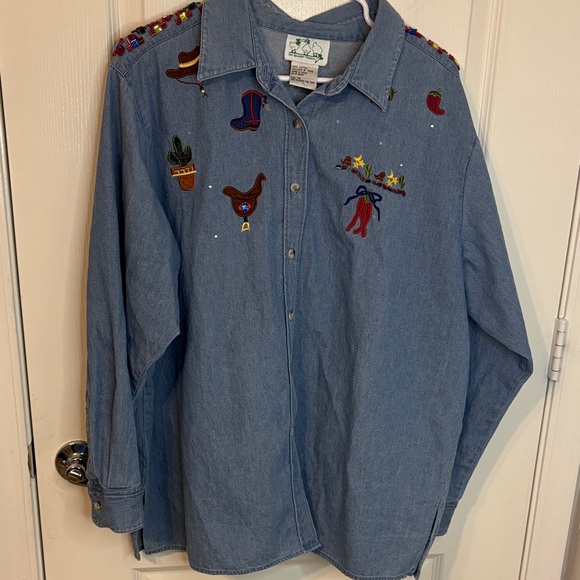 Quacker Factory | Other | Quacker Factory Vtg Long Sleeve Shirt X Blue ...
